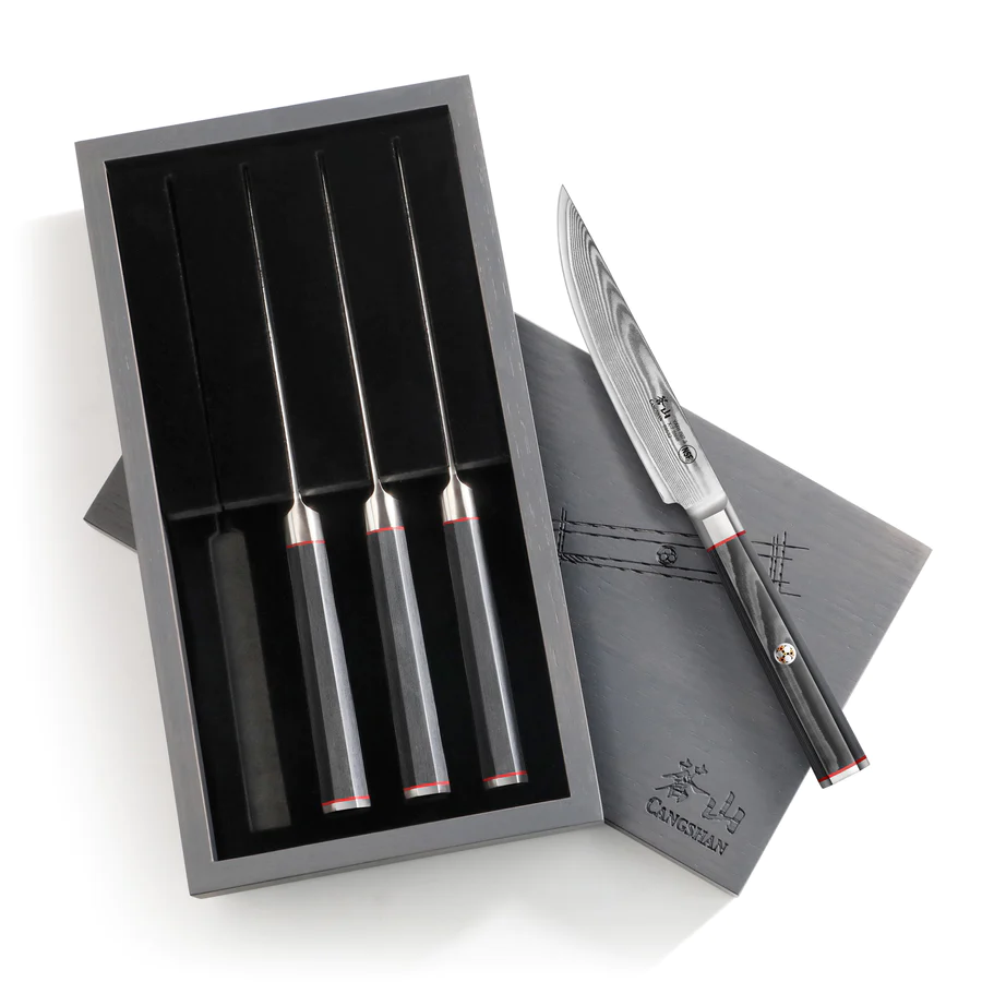 YARI Series 4-Piece Fine Edge Steak Knife Set with Ash Wood Box – Ralph ...